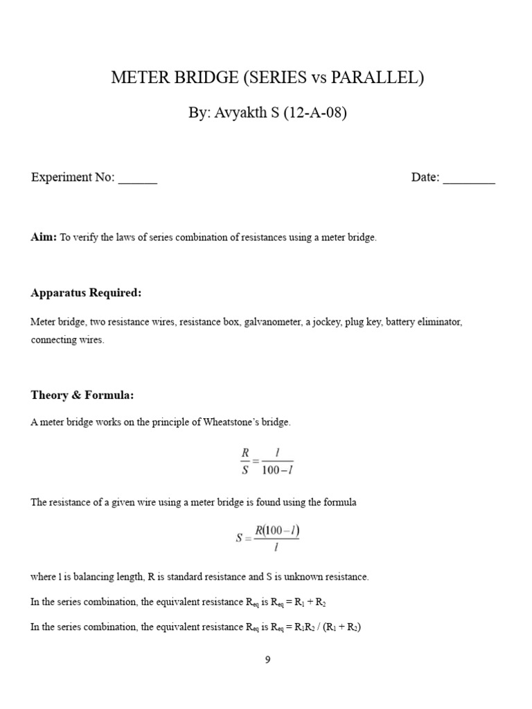 Meter Bridge (Series Vs Parallel) | PDF