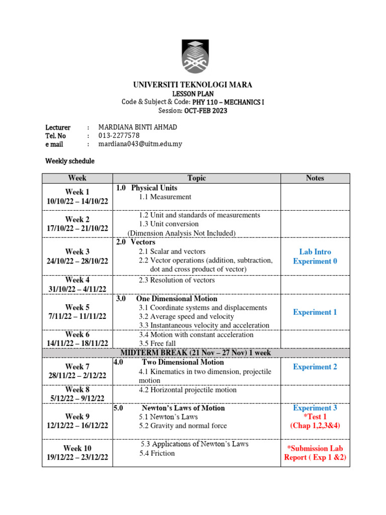 Lesson Plan Phy110 | PDF