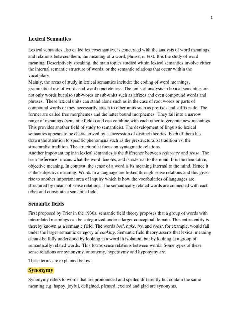 Lexical Semantics | PDF | Word | Lexicon