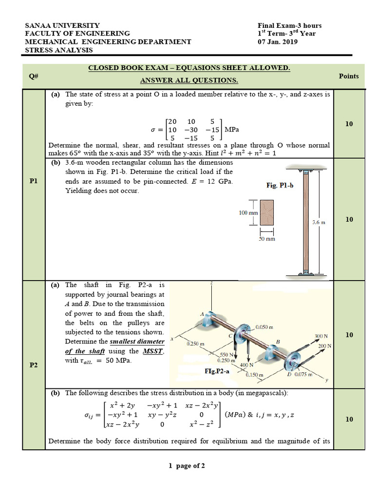 Final Exam STRESS ANA 2018 | PDF
