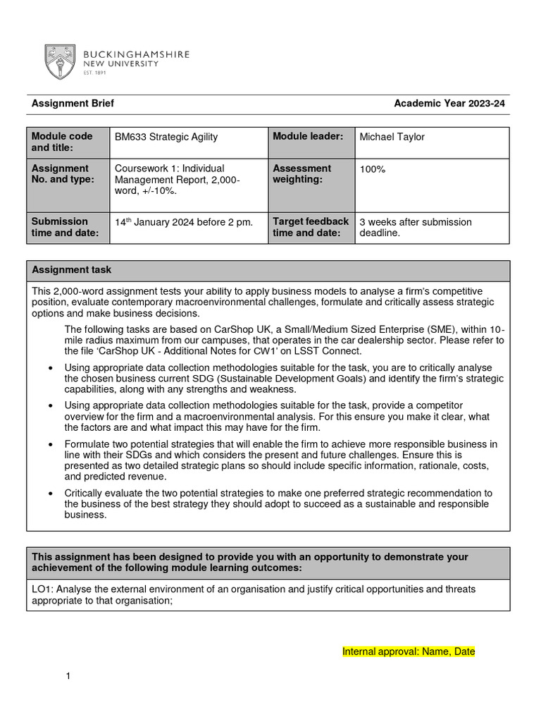 BM633 CW1 Assignment Brief | PDF | Analysis | Literacy