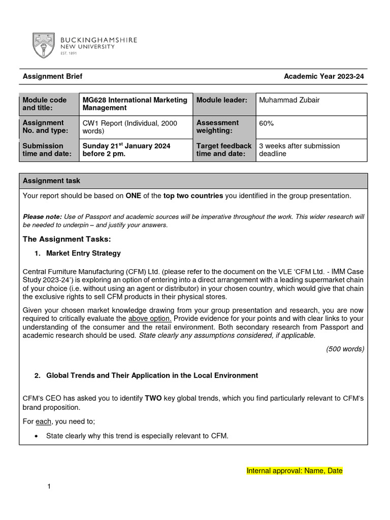 MG628 CW1 Assignment Brief 2023-24 | PDF
