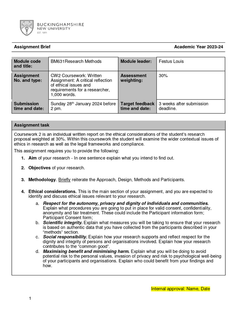 BM631 CW2 Assignment Brief 2023-24 | PDF | Quantitative Research ... BM631 CW2 Assignment Brief 2023-24 | PDF | Quantitative Research ...