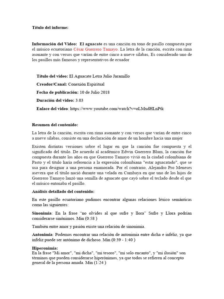 Estructura de Análisis de La Cancion | PDF | Amor | Palabra