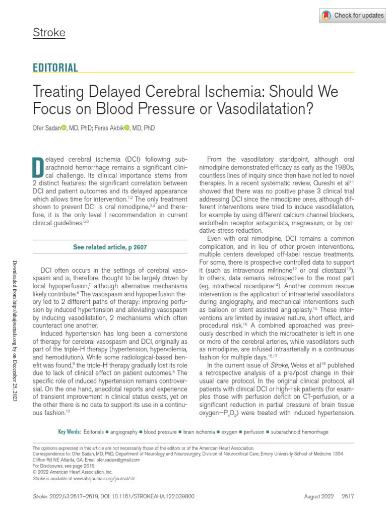 Sadan Akbik 2022 Treating Delayed Cerebral Ischemia Should We Focus On Blood Pressure or ...