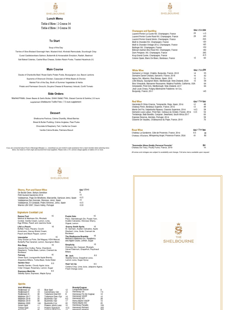 Saddle Room Lunch | PDF | Champagne | Foods
