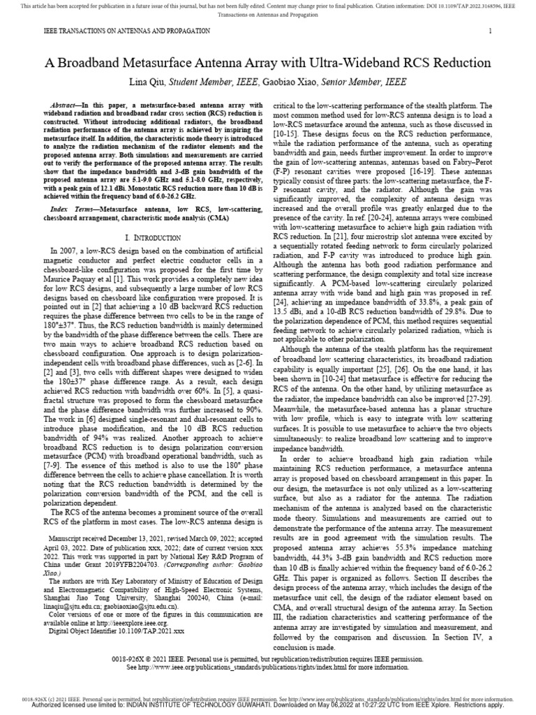 A Broadband Metasurface Antenna Array With Ultra Wideband Rcs Reduction Pdf Antenna Radio