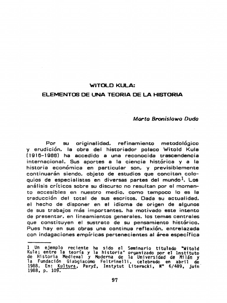 Witolo Elementos de Una Teoria de La Historia: Kula | PDF | Conocimiento | Teoría