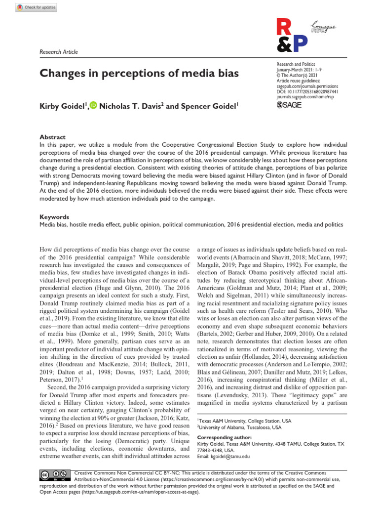 Goidel Et Al 2021 Changes in Perceptions of Media Bias | PDF