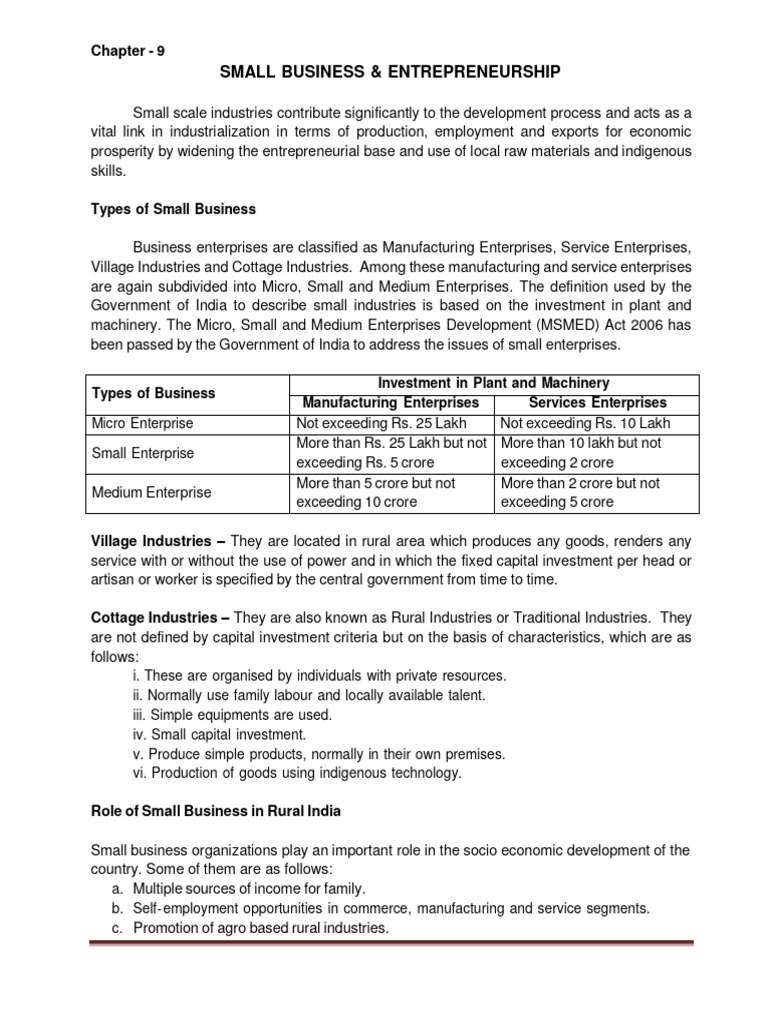 Chapter 9 Small Business & Entrepreneurship | PDF | Entrepreneurship ...