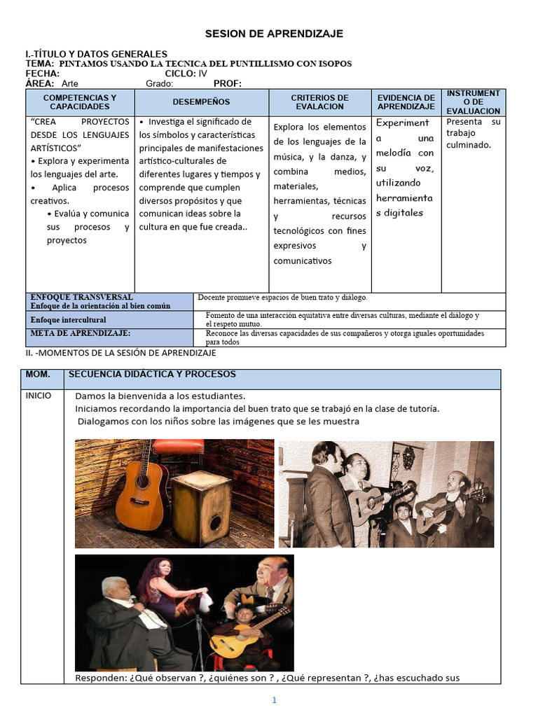 Sesion de Aprendizaje Arte | Descargar gratis PDF | Evaluación | Aprendizaje