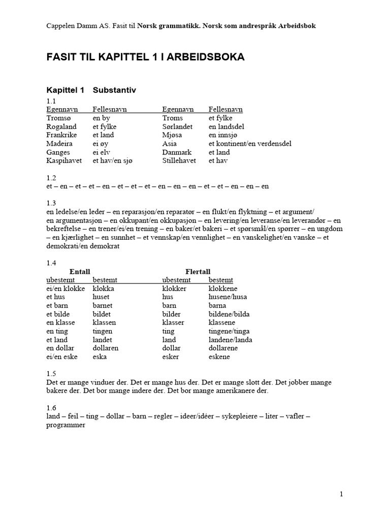 Norsk Grammatikk Fasit Til Arbeidsbok Kirsti Mac Donald | PDF