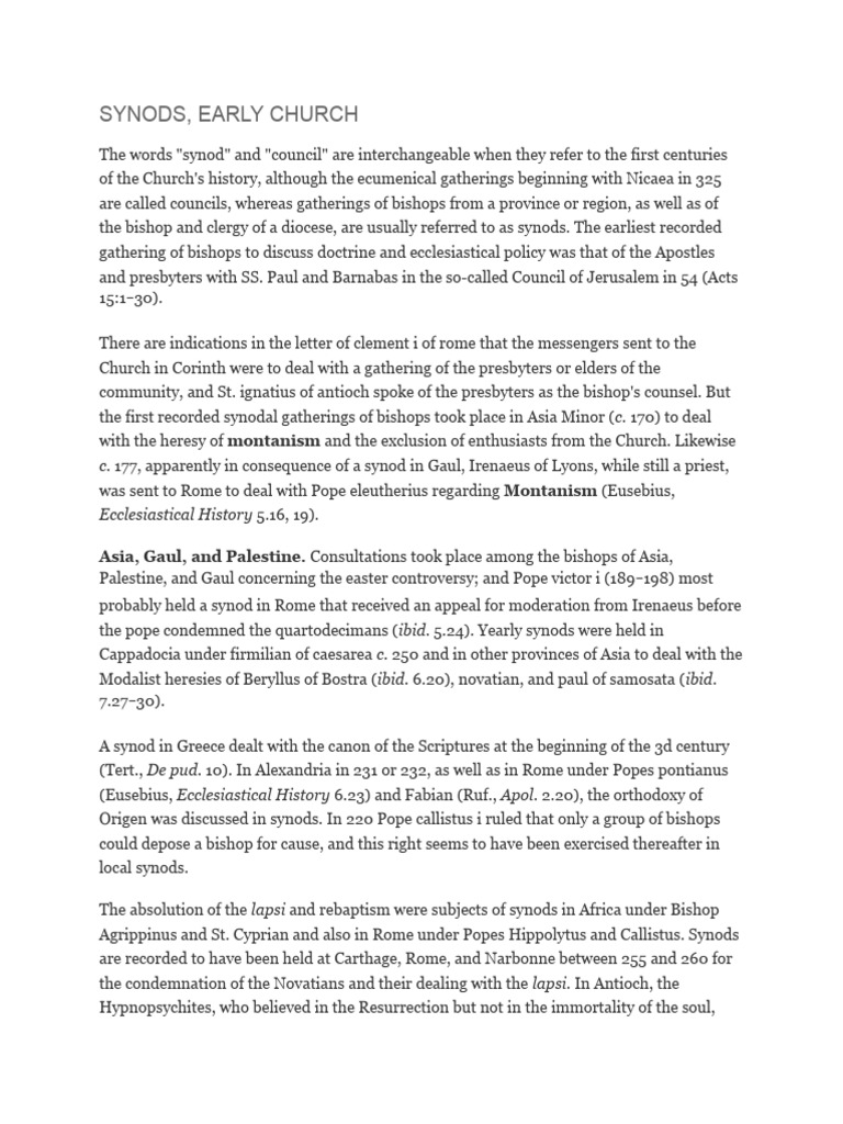 SYNODS of Early Church | PDF