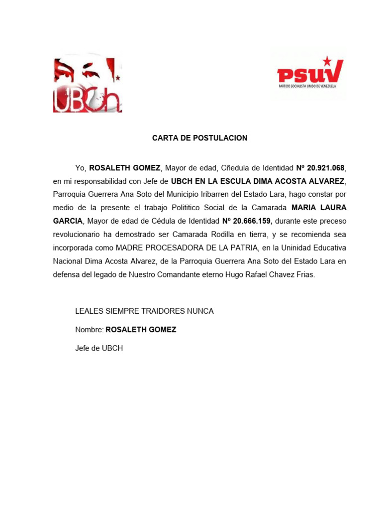 Carta de Postulacion | PDF