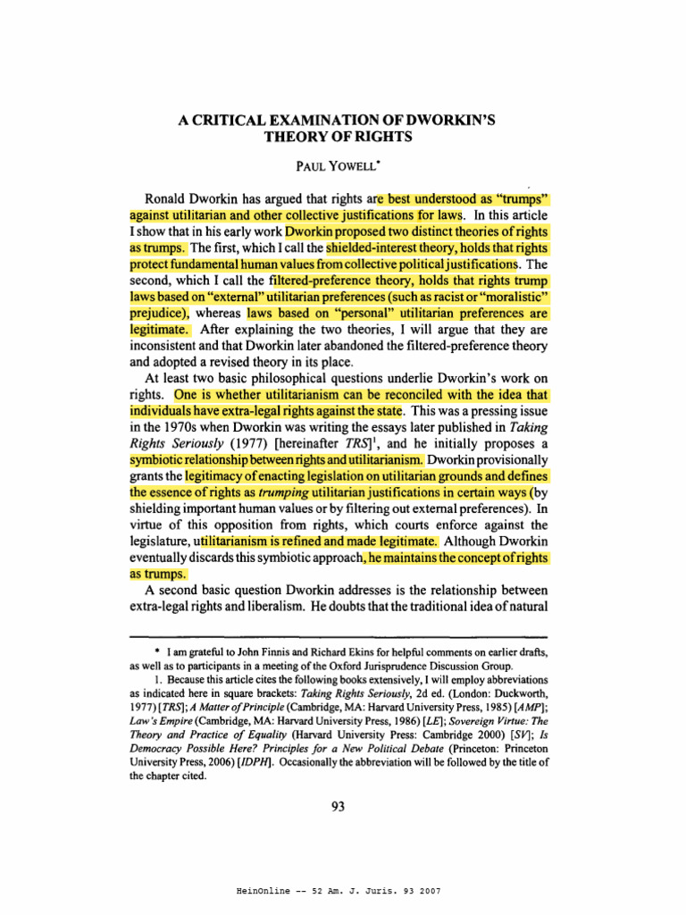 Examining Dworkin's Rights Theory | PDF | Utilitarianism | Jurisprudence
