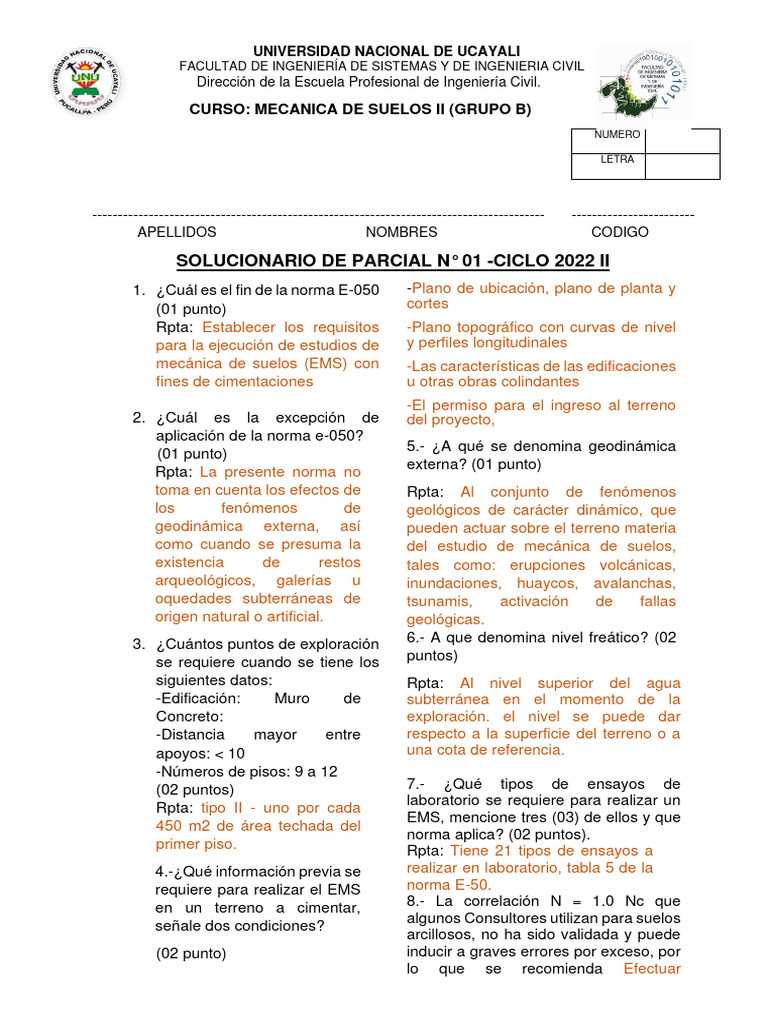 Parcial I - Suelos Ii GB - Solucionario | PDF | Ciencia y matemáticas