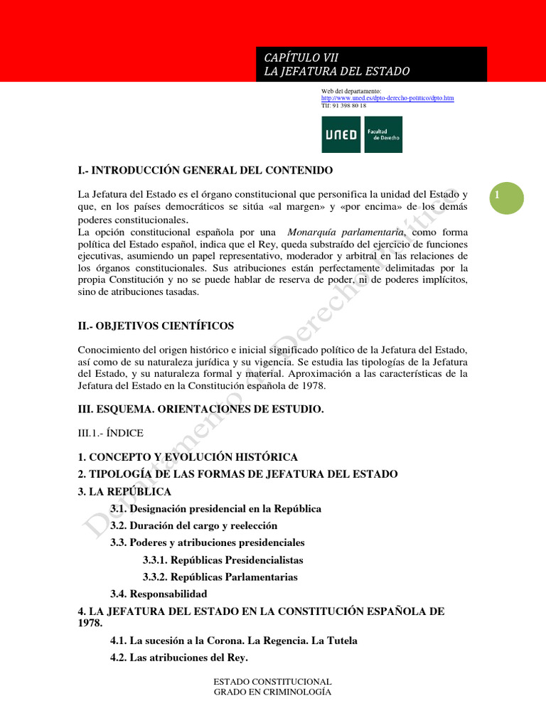 C Vii. La Jefatura Del Estado | PDF | Monarquía | Gobierno