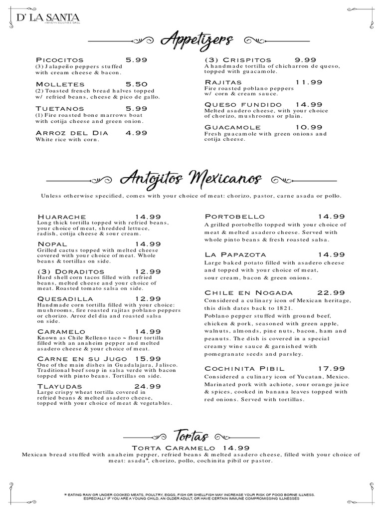 DLa Santa Menus | Download Free PDF | Taco | Cuisine