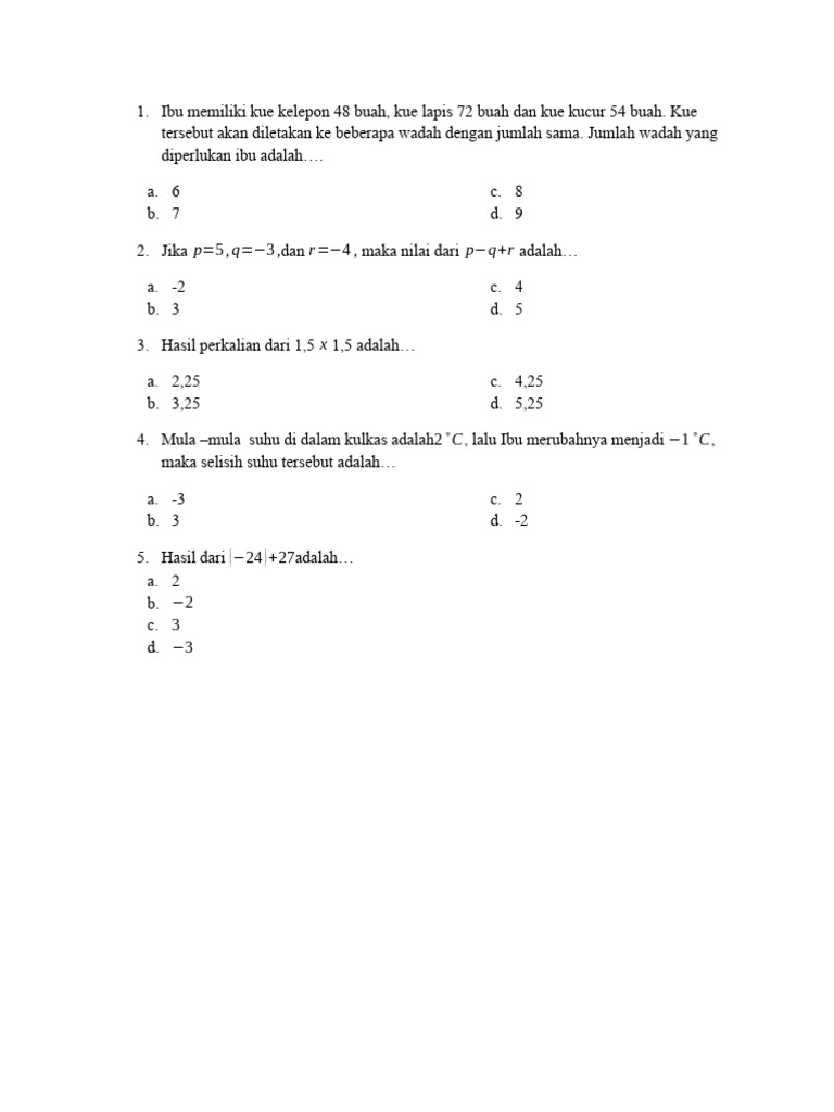 Soal Pas MTK Kelas 7 | PDF