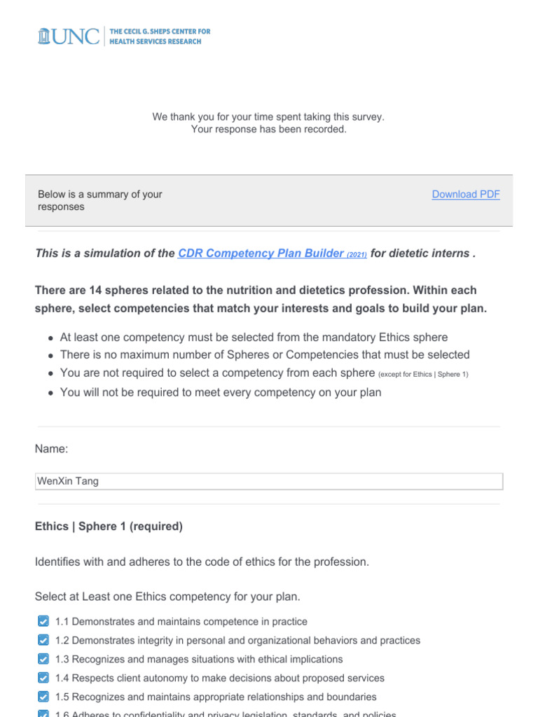 Summary of Competency Plan | PDF | Dietitian | Critical Thinking