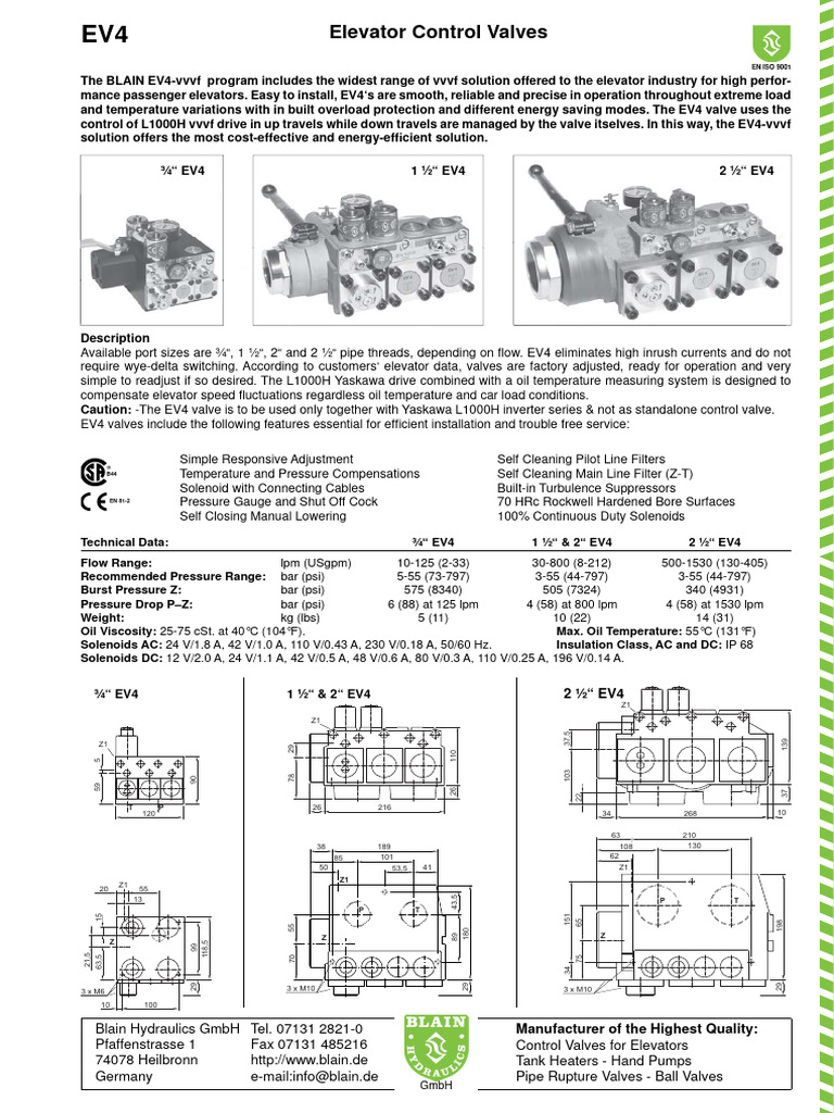 Elevator Control Valves: EN ISO 9001 | PDF | Valve | Elevator
