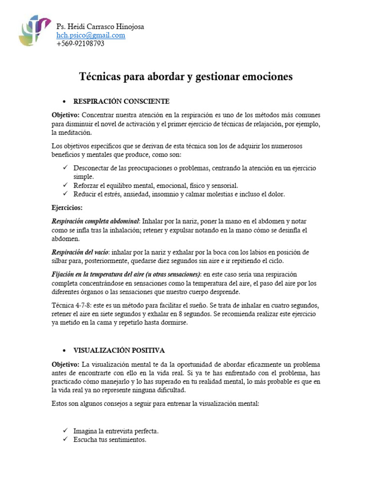 Técnicas para Abordar y Gestionar Emociones | PDF