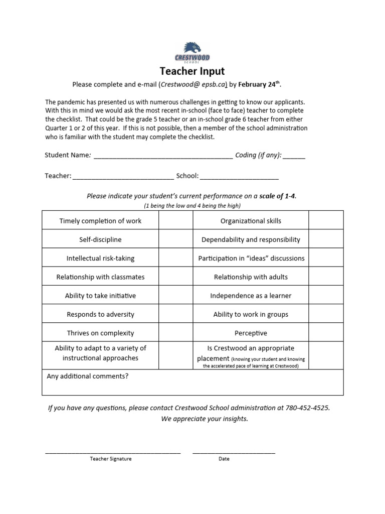 2021 Teacher Input | PDF