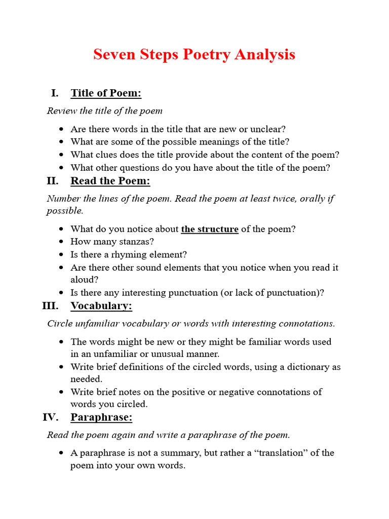 Seven Steps Poetry Analysis | PDF