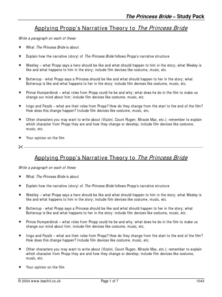 The Princess Bride Applying Propp's Narrative Theory To | PDF