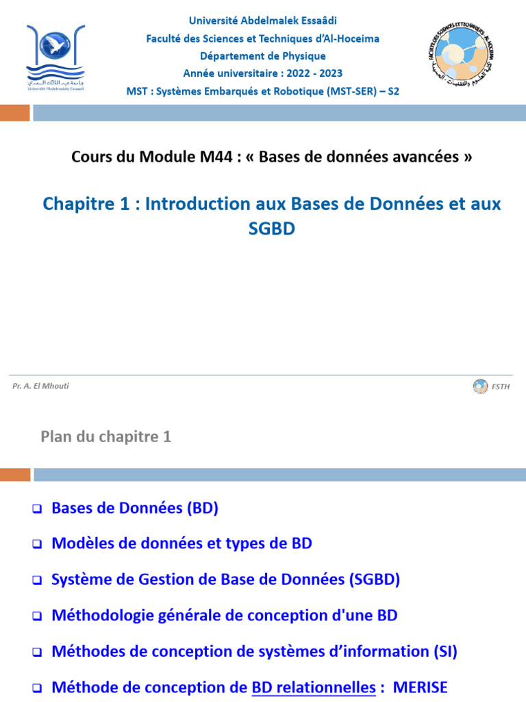M44 - Chapitre-1 - Introduction Aux BDR Et SGBD | PDF