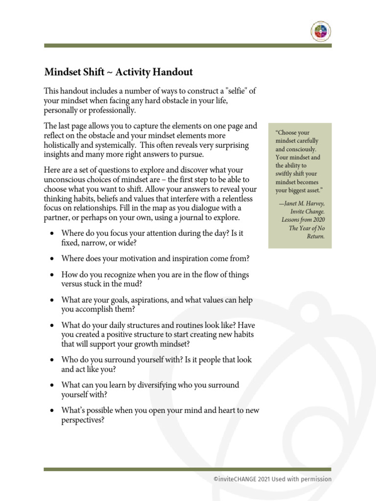 Janet Harvey - Mindset Shift-Activity Handout | PDF