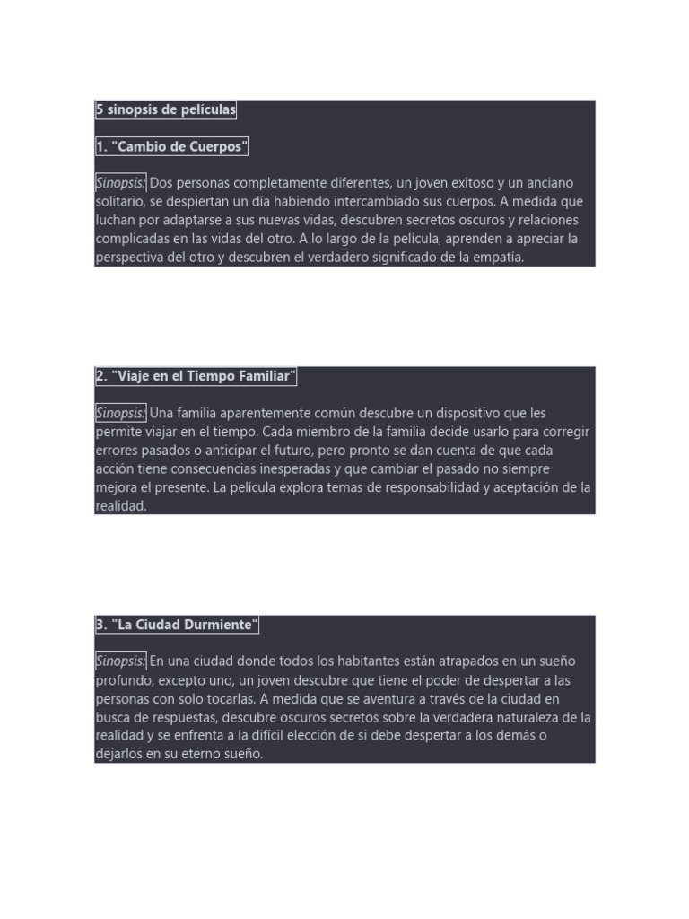 5 Sinopsis De Películas Pdf