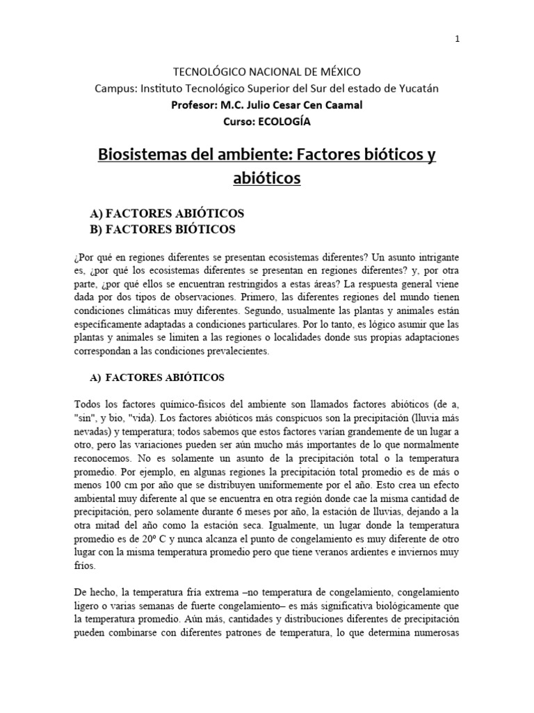 Factores Bioticos y Abioticos | PDF