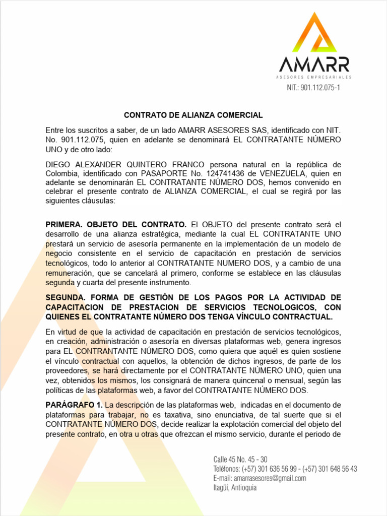 Contrato Unico Alianza Comercial | PDF