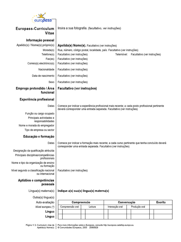 Modelo CV Europass Português | PDF