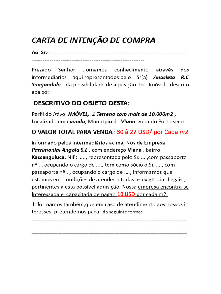 Carta de Intenção de Compra. | PDF Carta de Intenção de Compra. | PDF