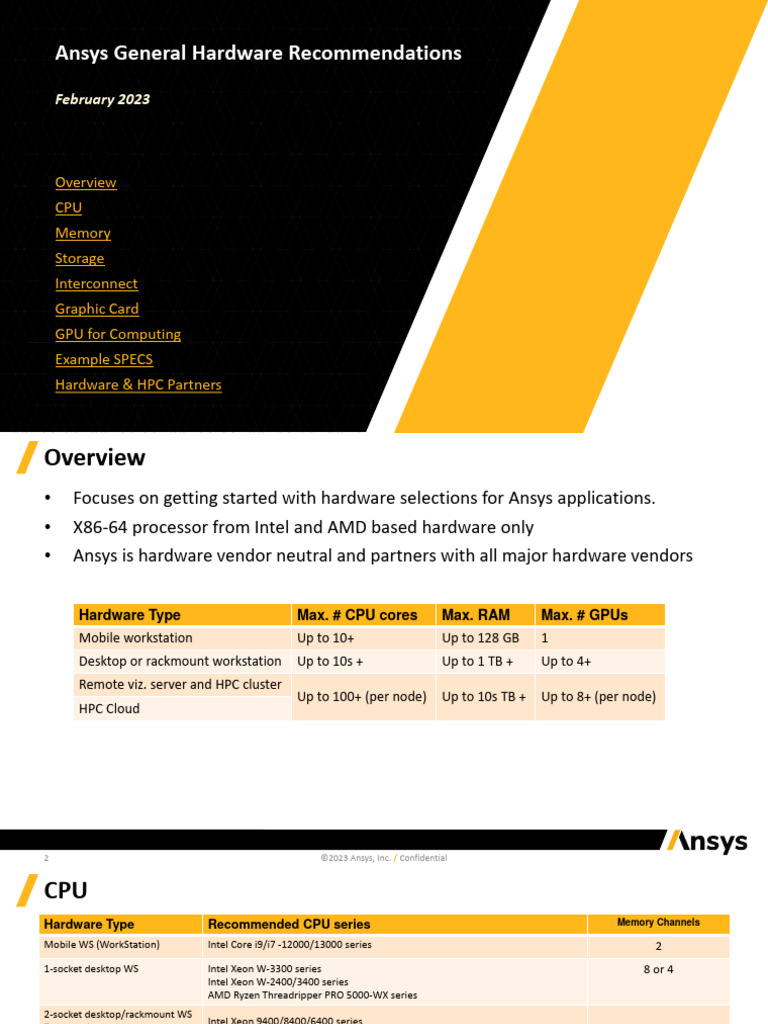 2023 02 Ansys General Hardware Recommendations | PDF | Graphics Processing Unit | Solid State Drive