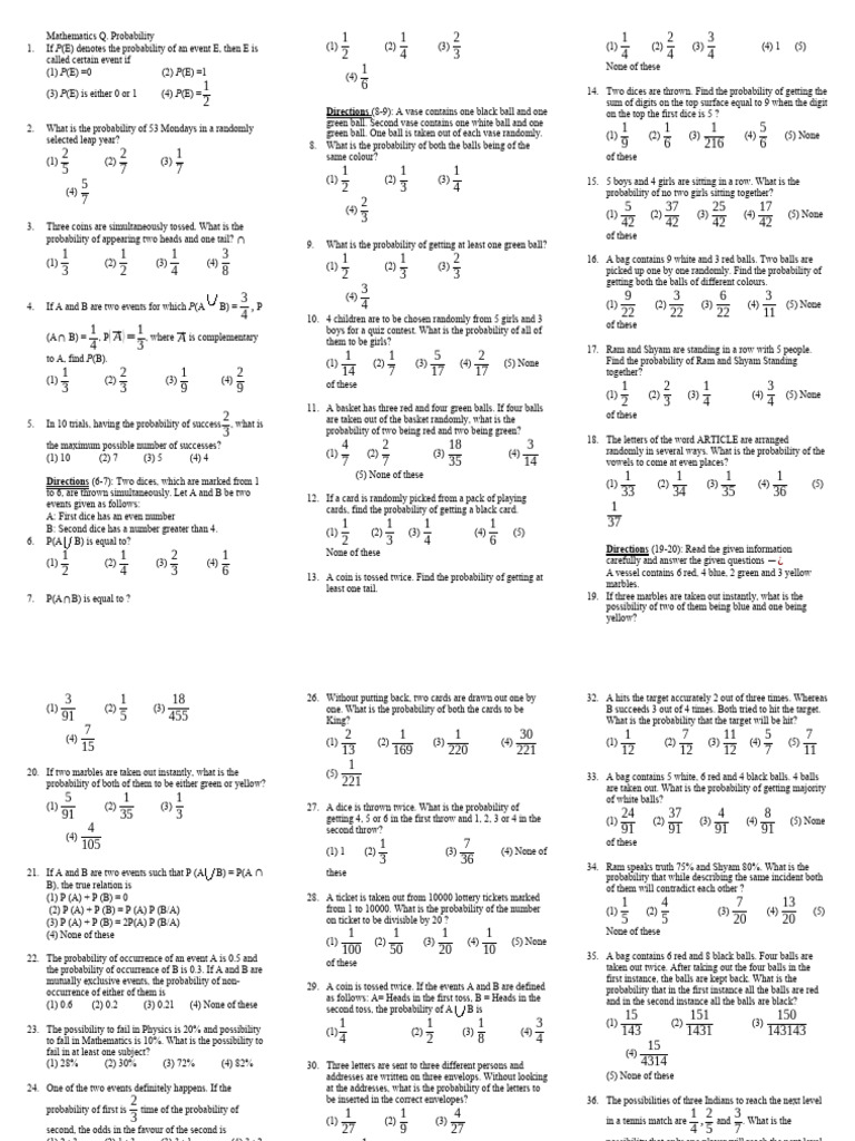 Mathematic Q. English Me Probability | PDF
