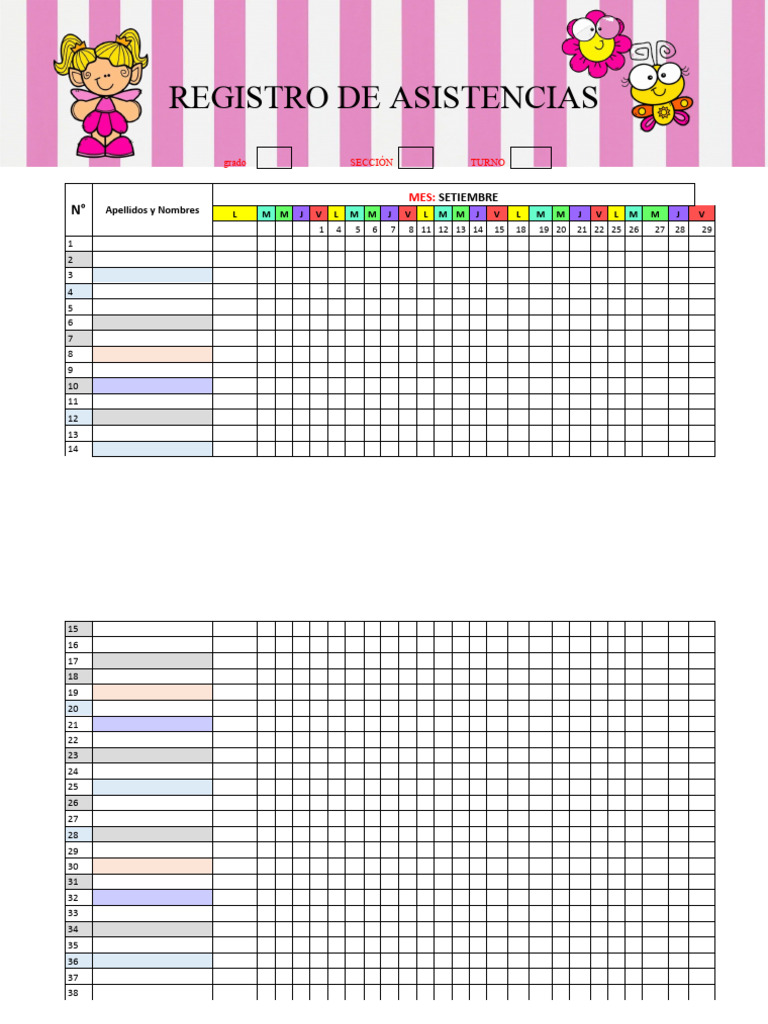 Registro de Asistencias-Editable | PDF