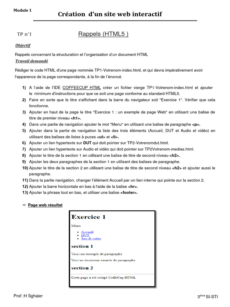 Tp1, Tp2, Tp3 Et Tp4 (HTML5 CSS3) Avec Correction (Henchiri Sghaier Lycée Ibn Sina Gafsa) | PDF ...