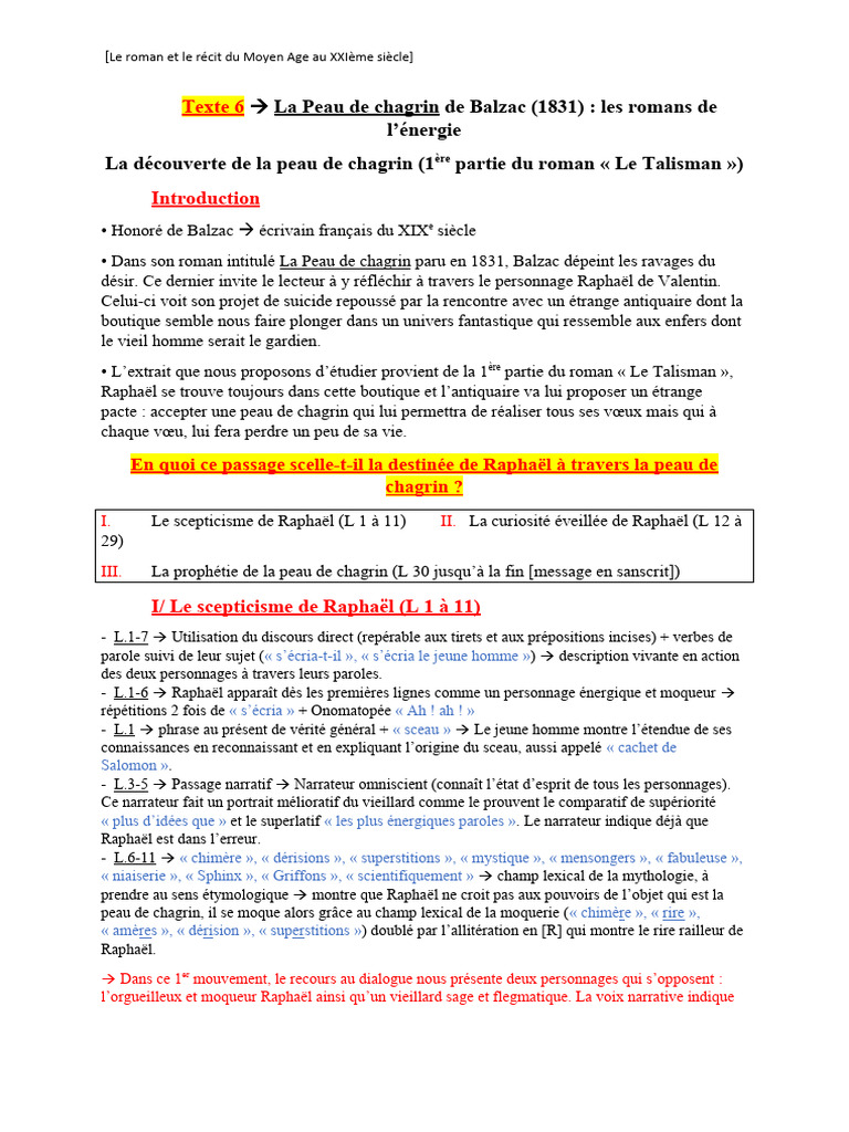 La Peau de Chagrin Analyse Linéaire | PDF