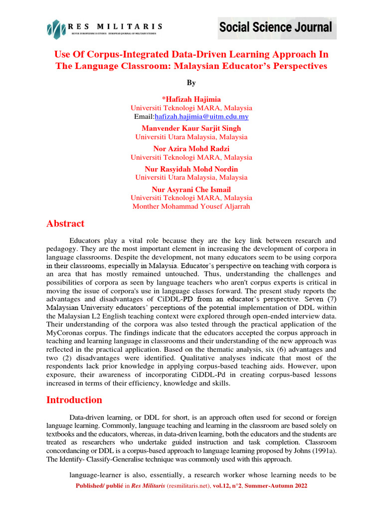 2022 Scopus of Corpus-Integrated Data-Driven Learning Approach in The Language Classroom ...