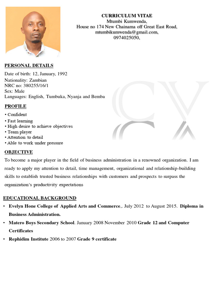 Mtumbi Kumwenda CV 2022 1 | PDF | Zambia | Business