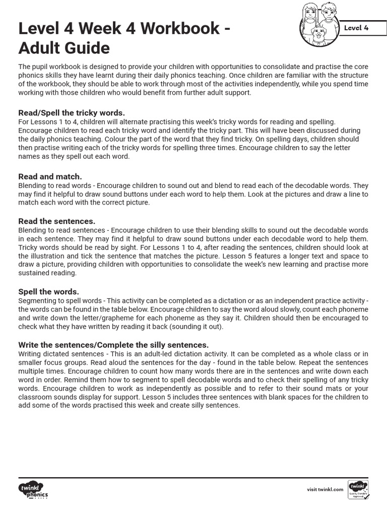 Level 4 Week 4 Adult Guidance | PDF | Phonics | Pedagogy