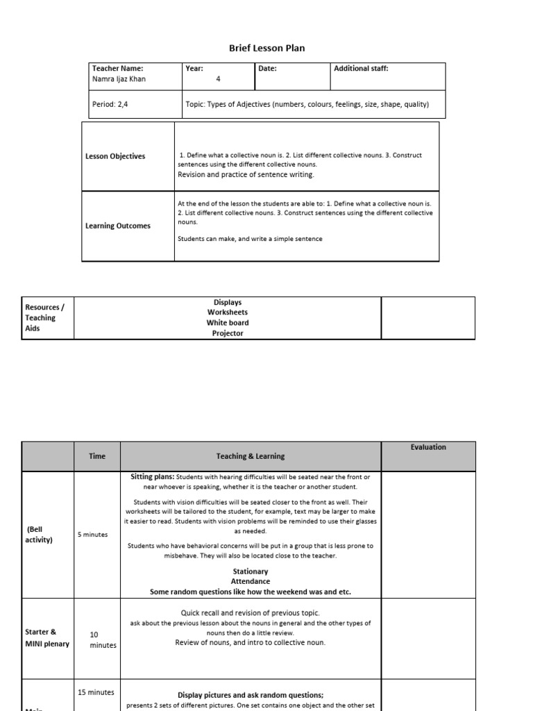 Brief Lesson Plan Template | PDF | Lesson Plan | Noun