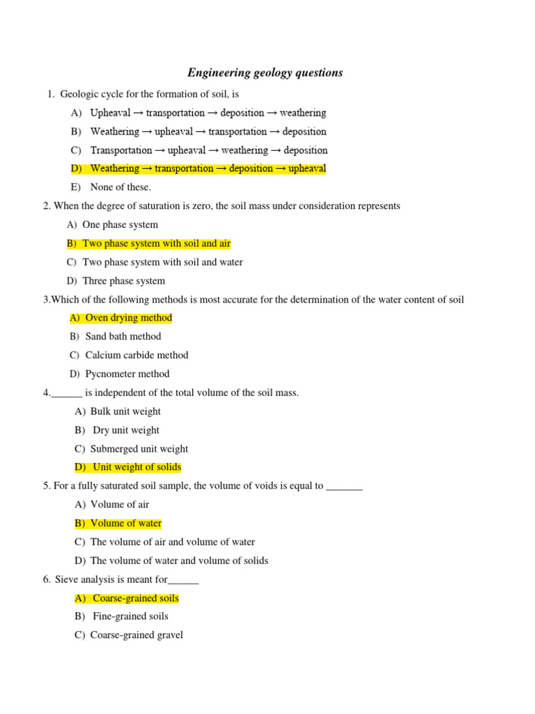 Engineering Geology Questions Pdf