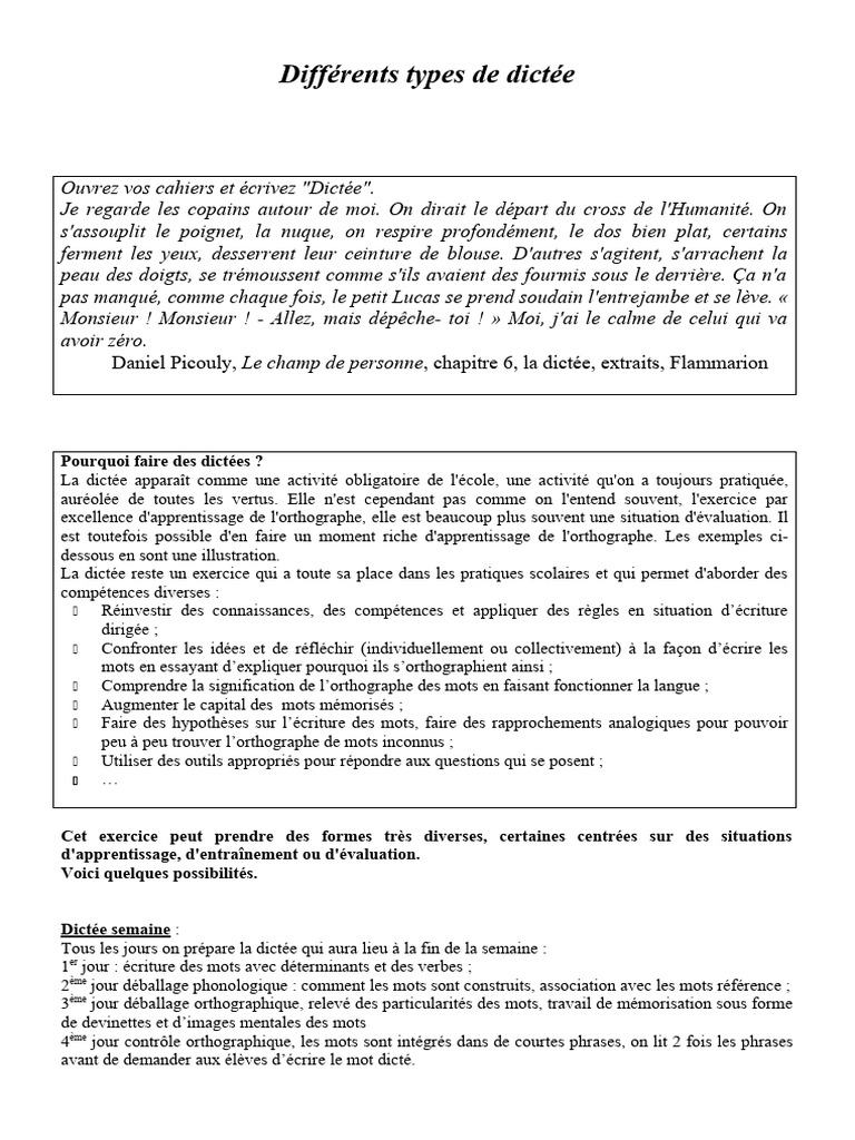 Differents Types de Dictees 1 Cle8c2815 | PDF