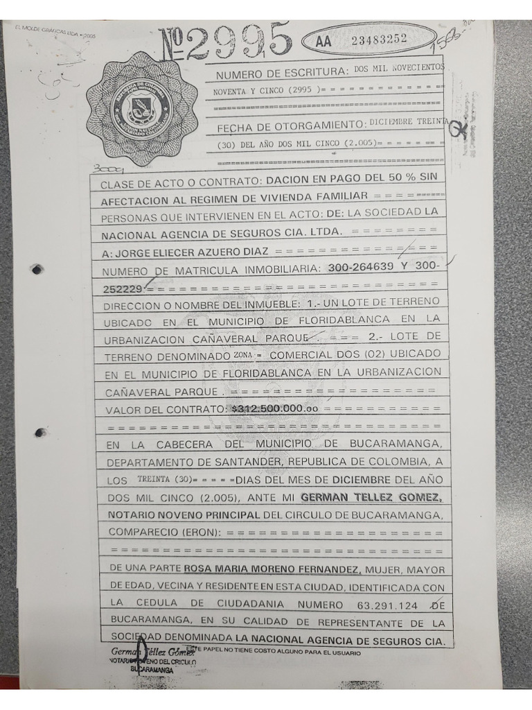 Escritura 2995 - de 2005 | PDF