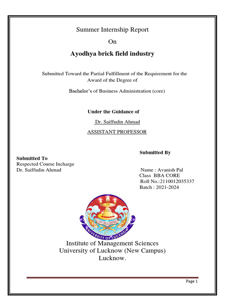 Ayodhya Brick Field Project Report | PDF