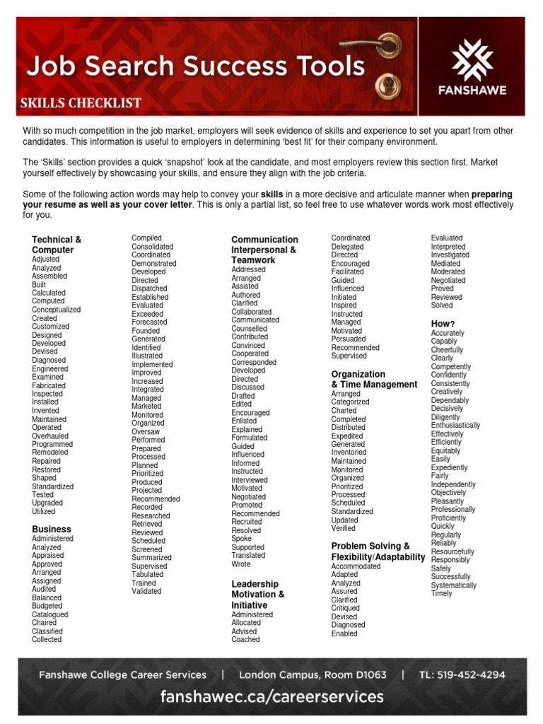 Skill Checklist For Job Search | PDF